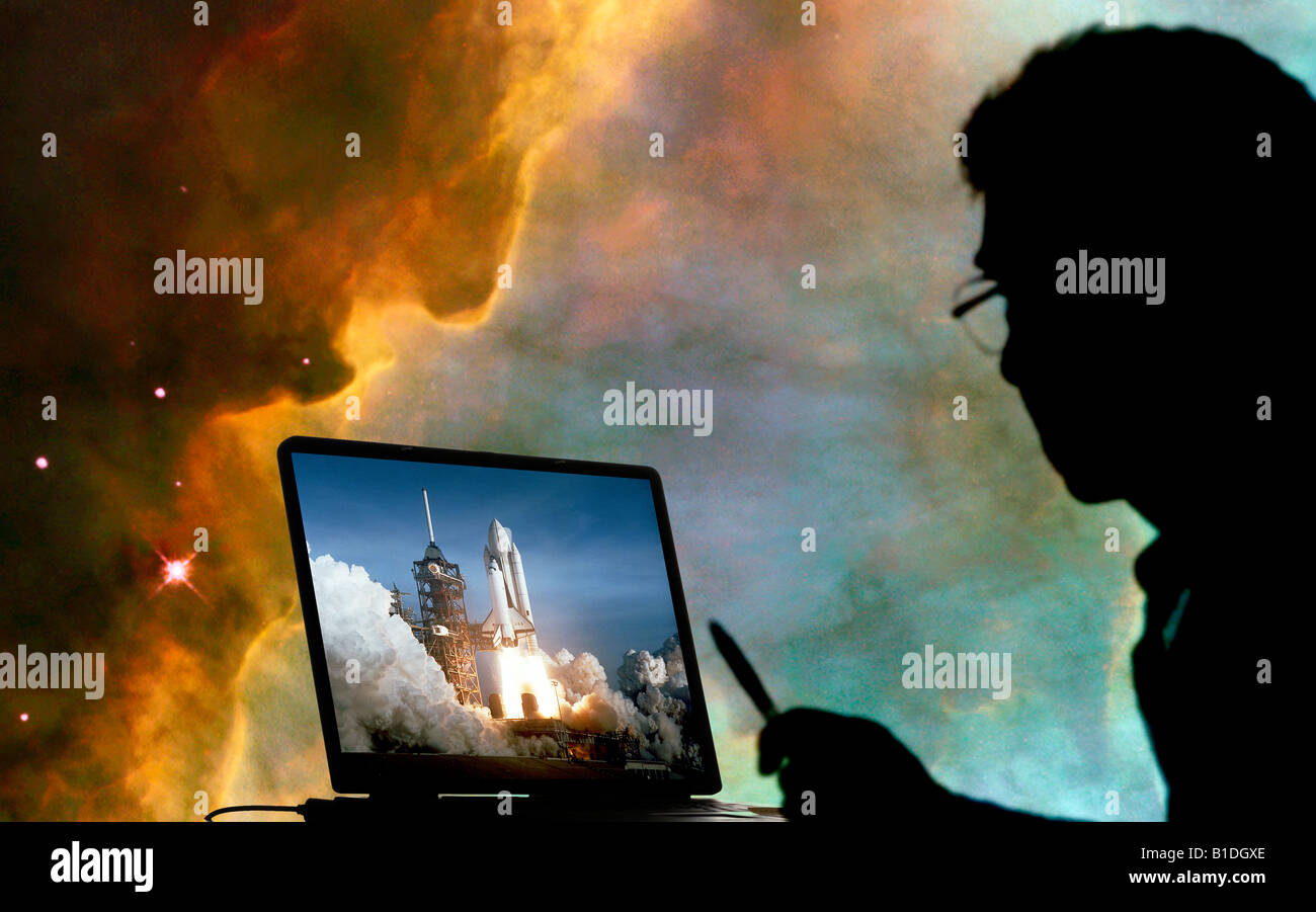 space engineer watching live launch of NASA shuttle Stock Photo - Alamy