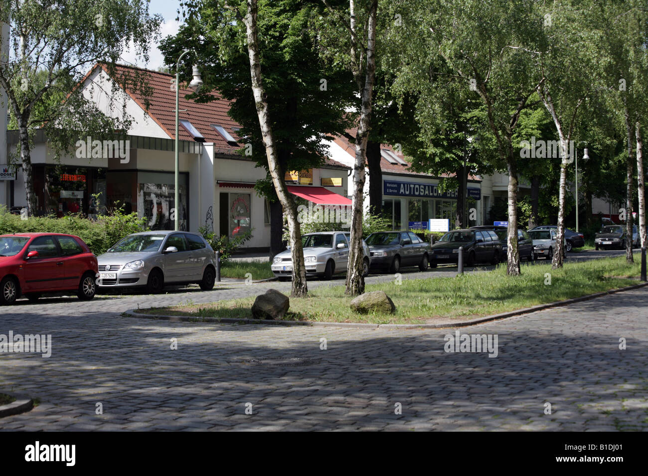 Suburban street scene Berlin suburb, showing the wide grass central ...