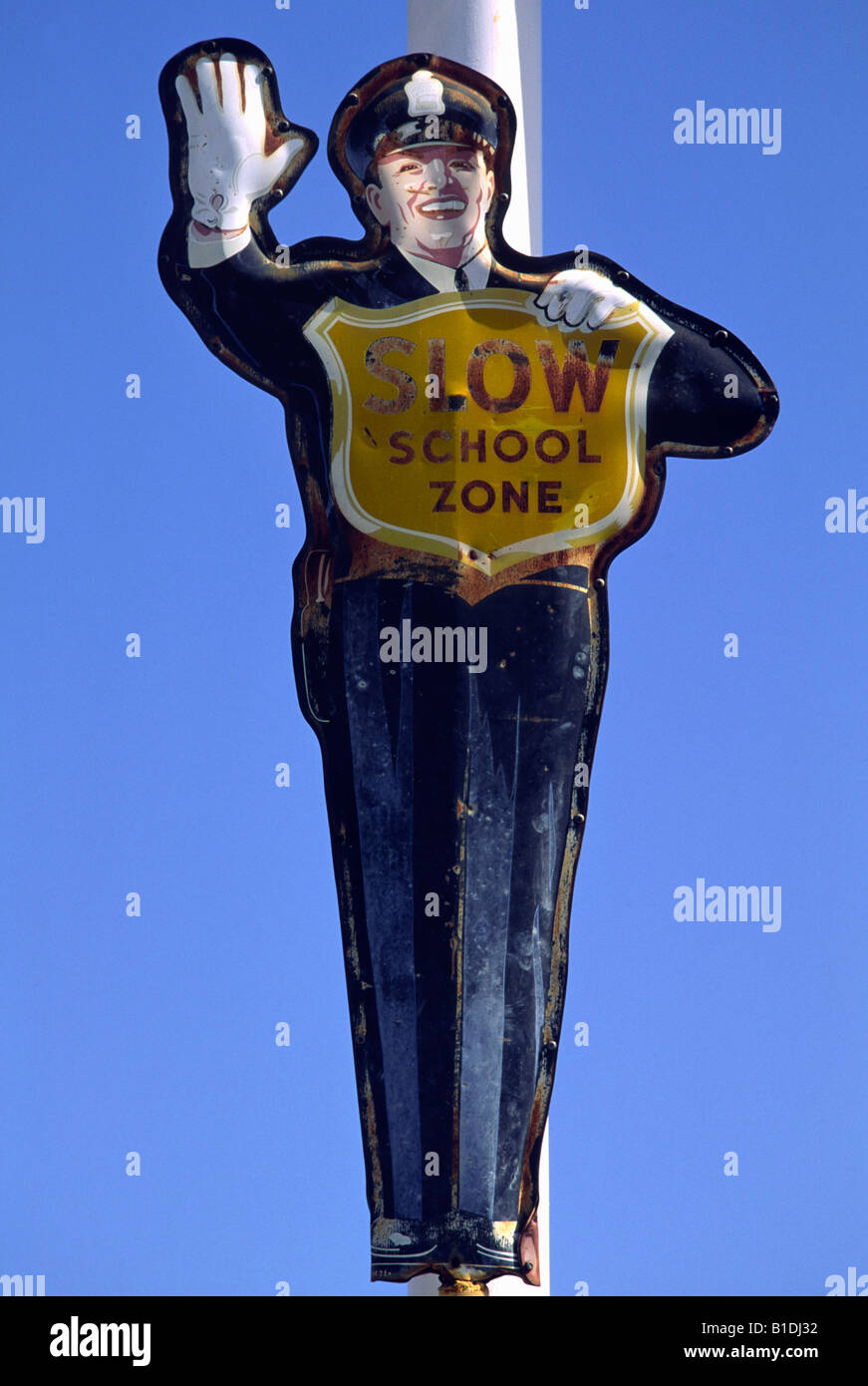 Antique school zone sign Stock Photo - Alamy