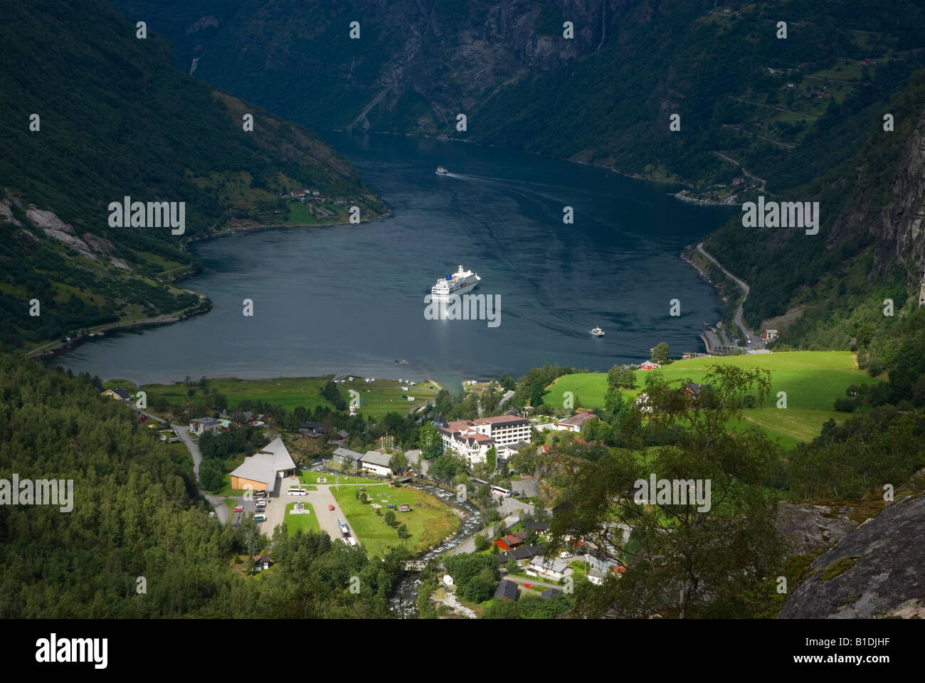 View to famous Geiranger fjord from Flydalsjuvet viewpoint Stock Photo ...