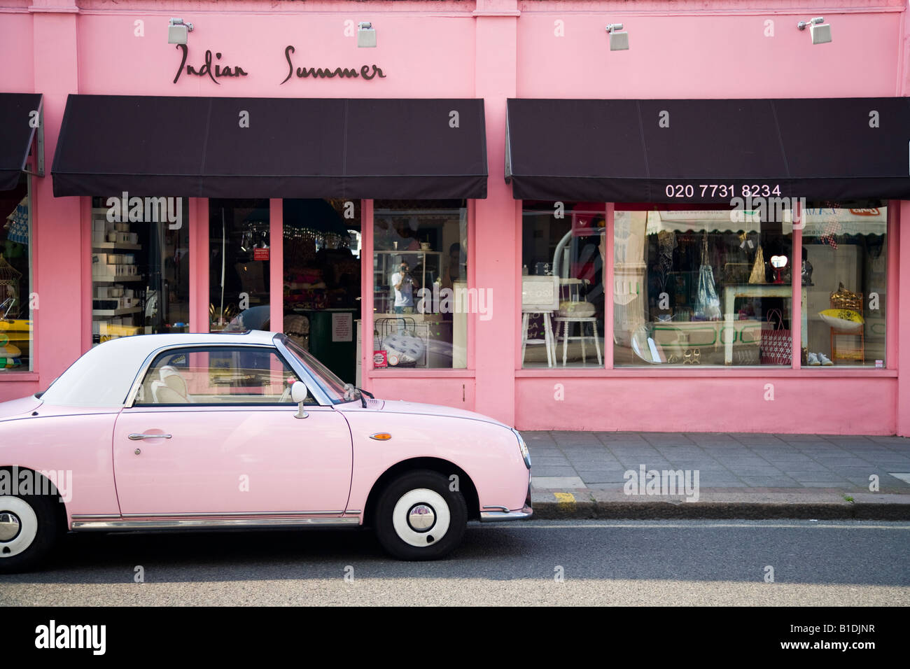 Pink Figaro outside pink shop Fulham Road Parsons Green London England ...