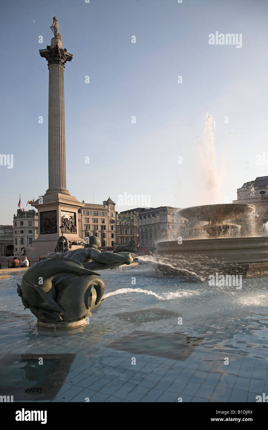 Nelson's column and water fountains, Trafalgar Square, London, England ...