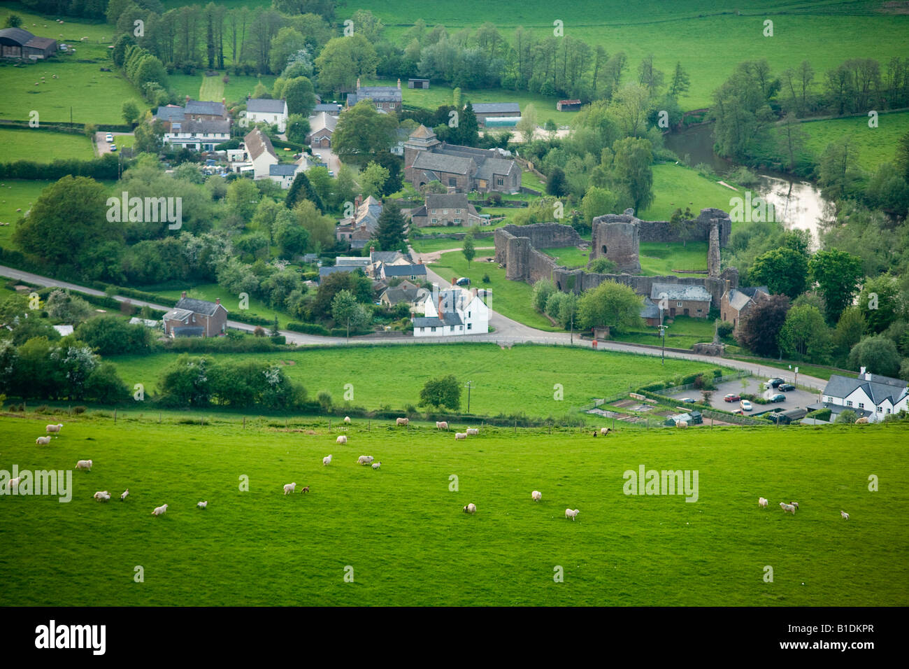 Skenfrith Castle aerial view from a hot air balloon Stock Photo - Alamy