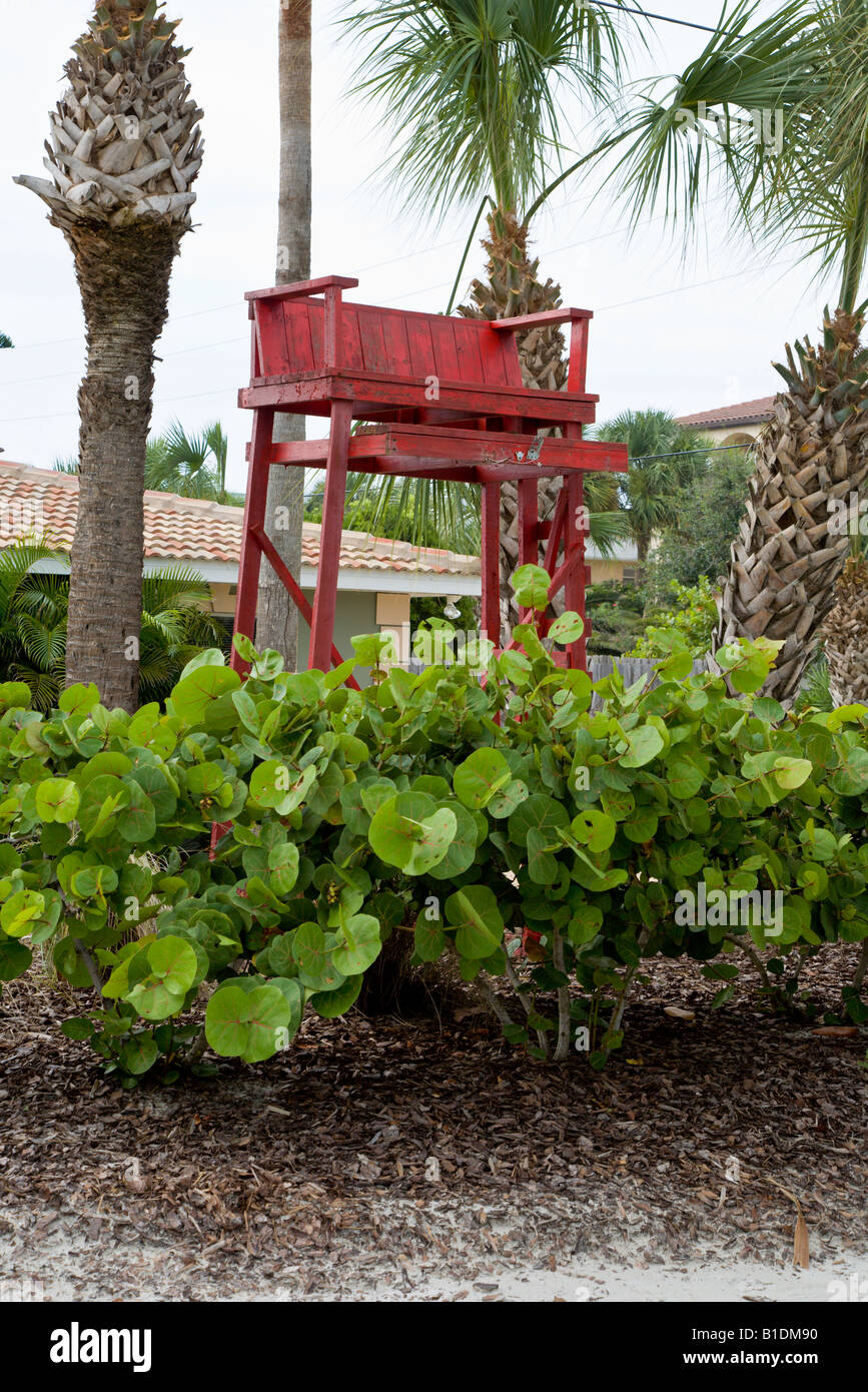 Wooden lifeguard stand in front of home in residential beach community ...