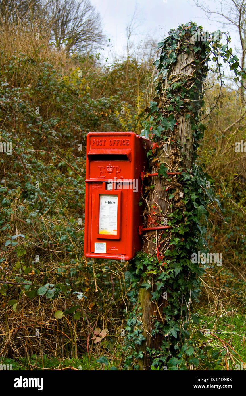 Red post box in rural location Gwent Stock Photo - Alamy
