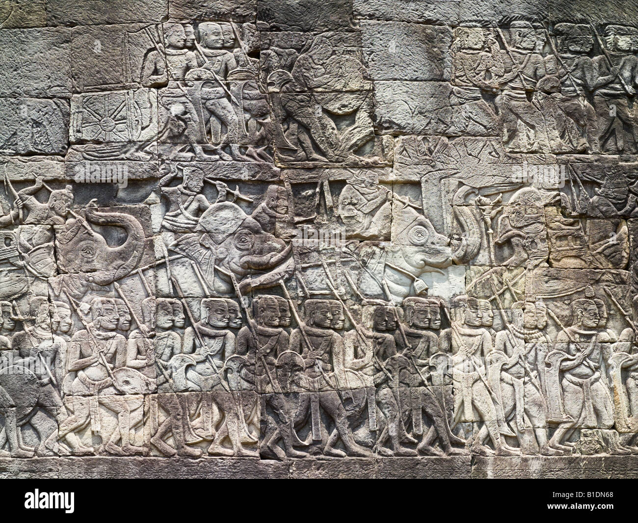 bas relief detail, Bayon temple, Angkor Thom, Cambodia Stock Photo - Alamy