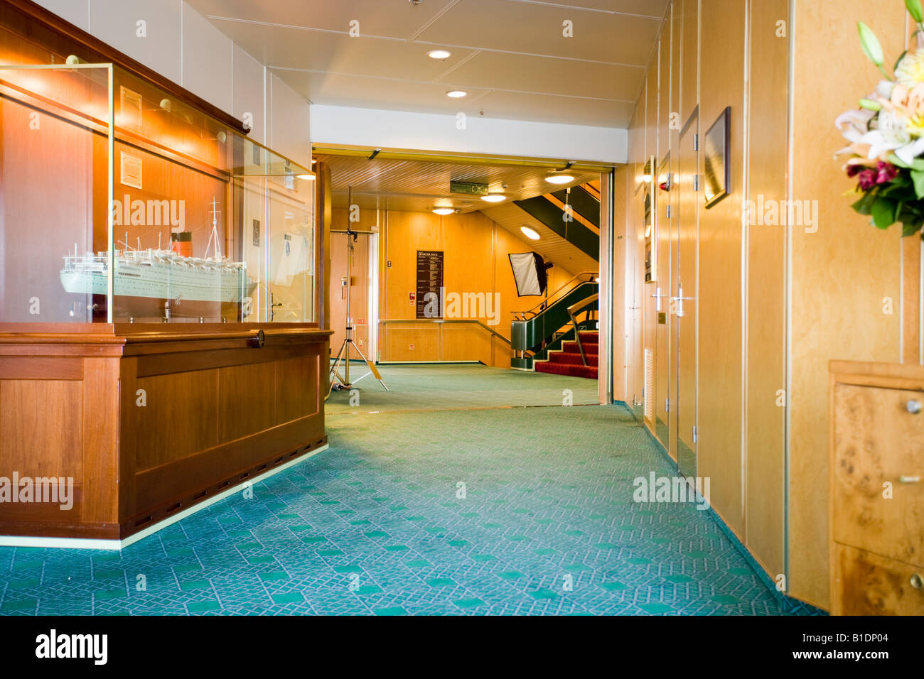 Cunard QE2 ship corridor on the Quarter deck leading to the Caronia ...