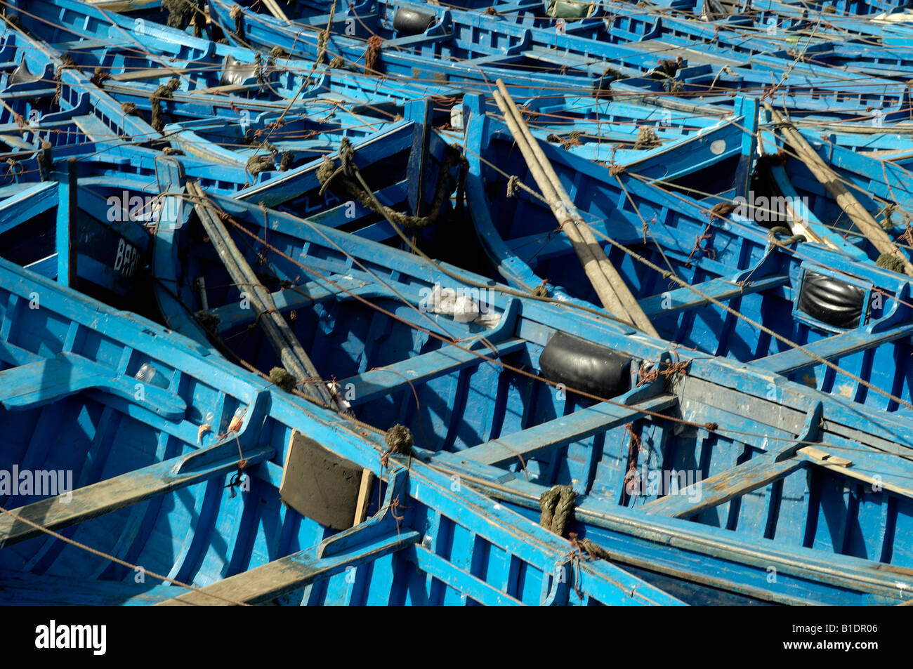 The iconic blue fishing boats of Essaouira, Morocco, North Africa Stock ...