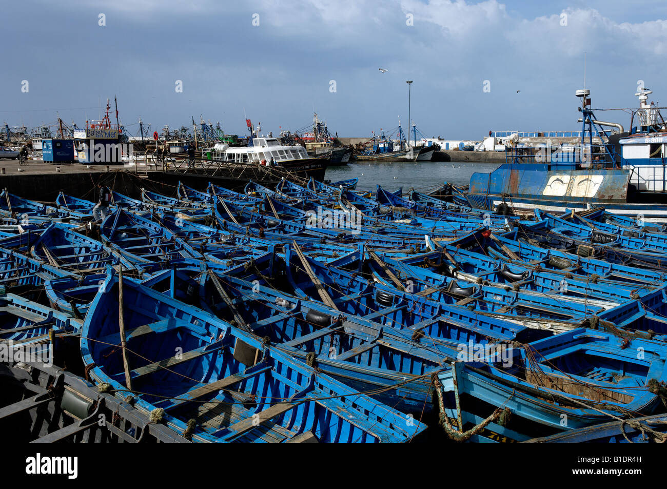 The iconic blue fishing boats of Essaouira, Morocco, North Africa Stock ...