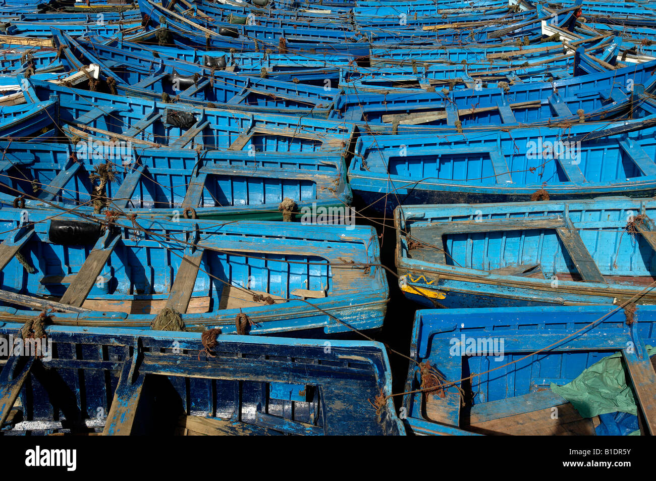 The iconic blue fishing boats of Essaouira, Morocco, North Africa Stock ...