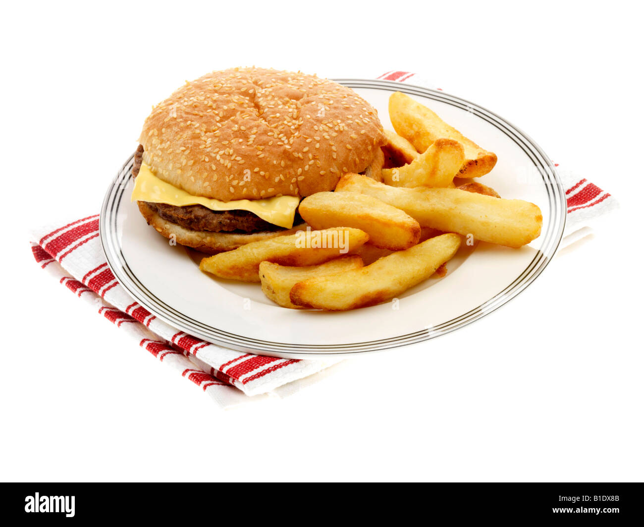 Cheeseburger and Chips Stock Photo - Alamy