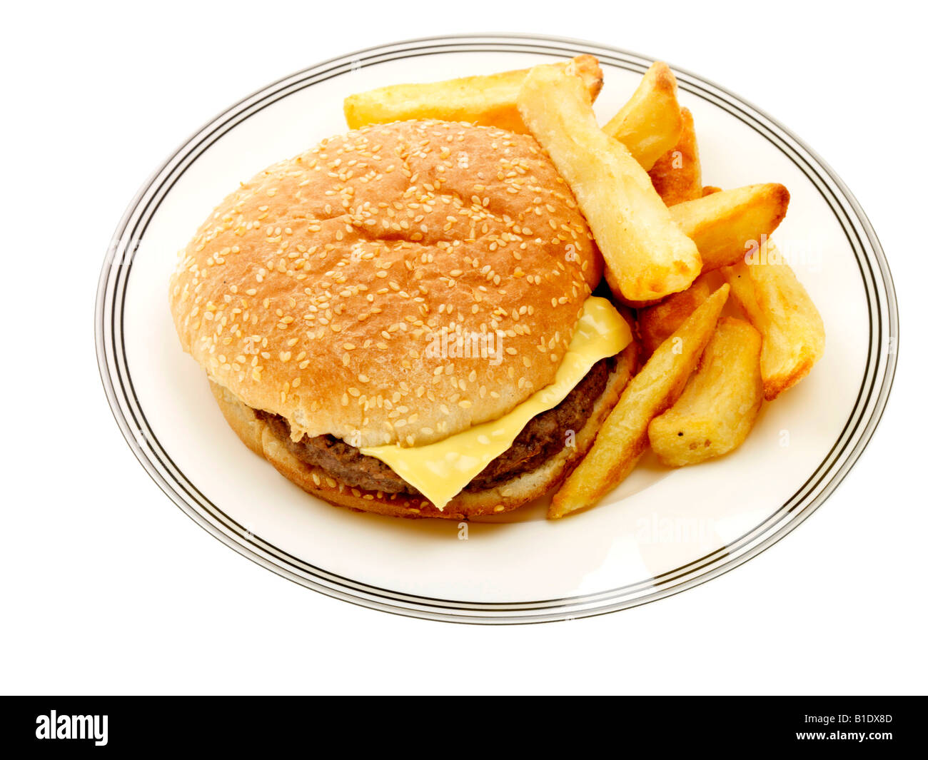 Cheeseburger and Chips Stock Photo - Alamy