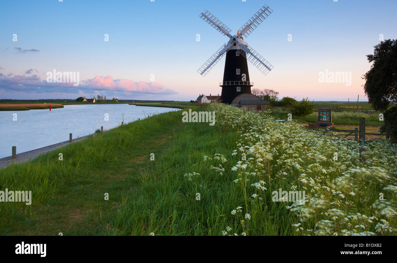 A view of Berney Arms Mill beside the River Yare in the Norfolk Broads ...