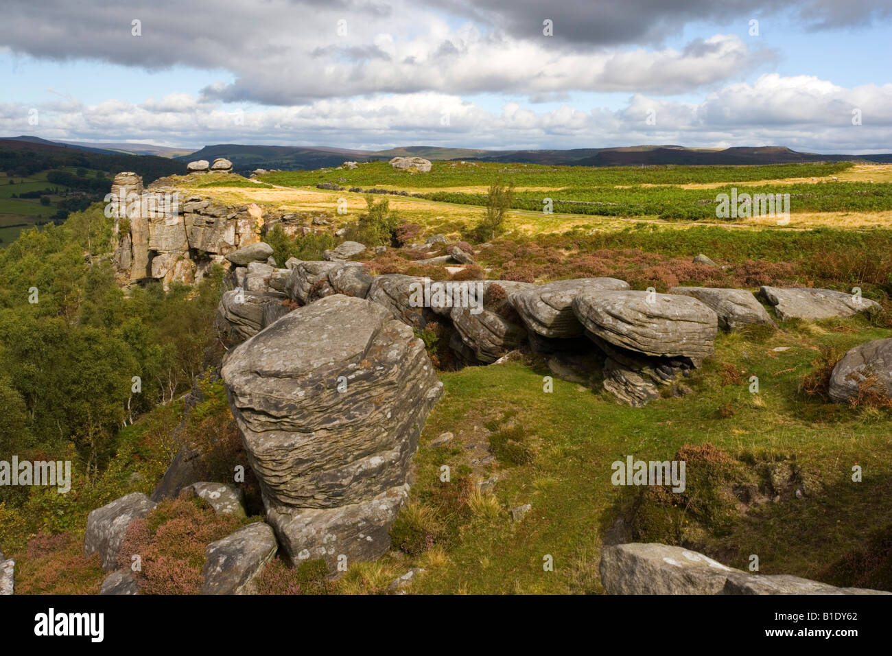 View of Froggatt Edge a gritstone outcrop in the Peak District in ...