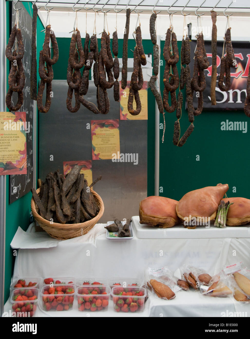 Display of meat and sausages at a food and drinks fair Stock Photo - Alamy