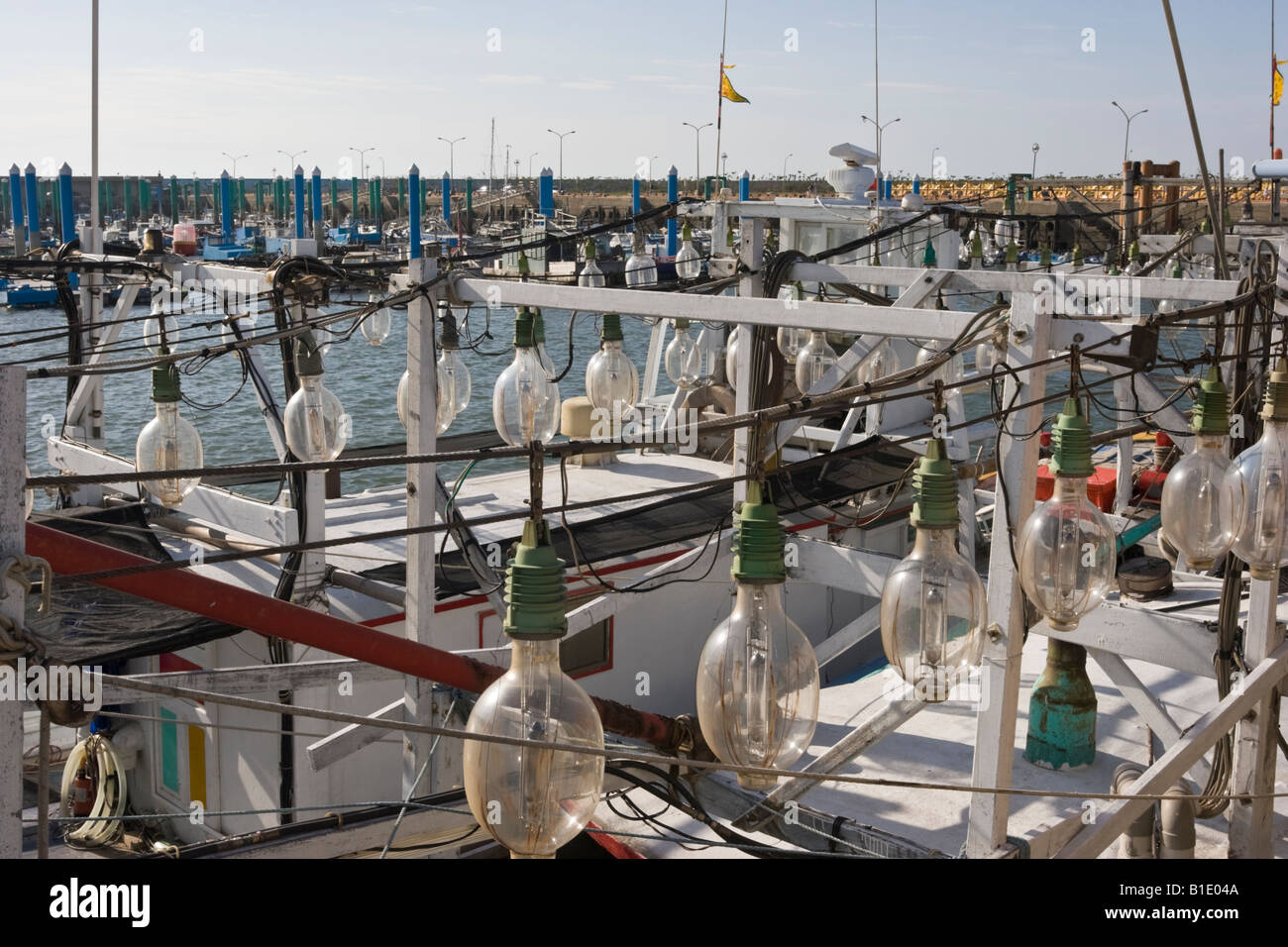 Squid fishing boats moored in the harbor, Nanliao, Hsinchu, Taiwan, ROC ...