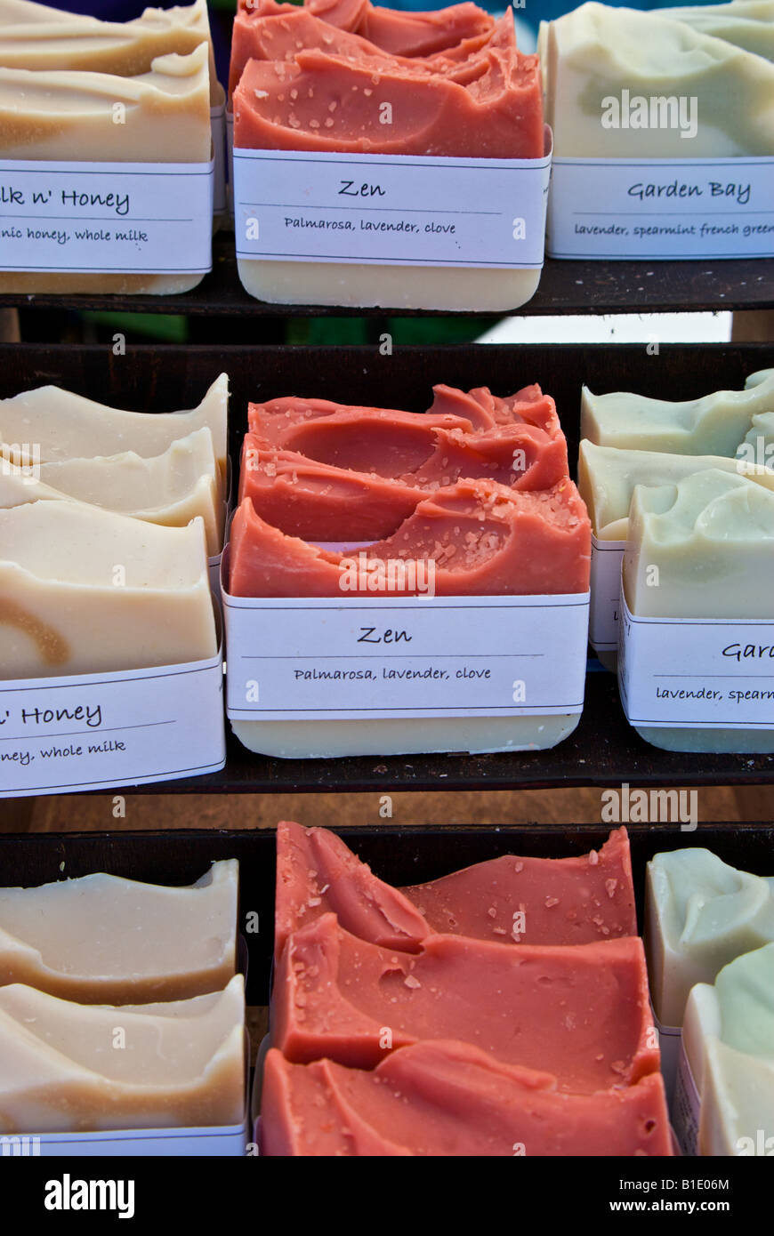 Home-crafted bars of organic scented soaps Stock Photo - Alamy