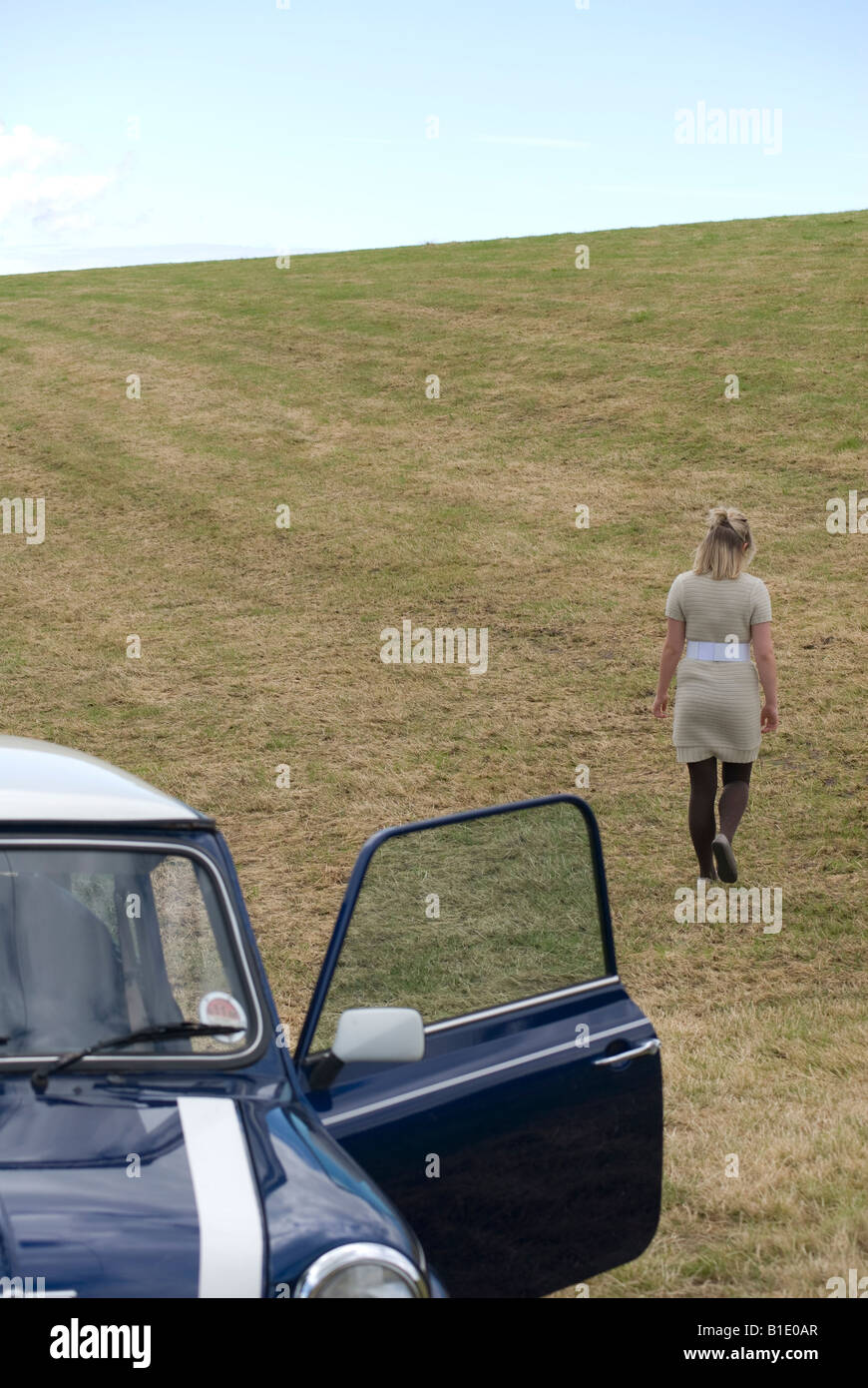 blonde girl and mini cooper Stock Photo - Alamy