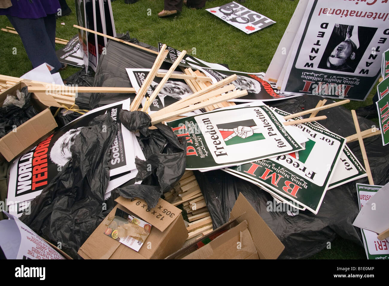 Placards ready for demonstration Stock Photo - Alamy
