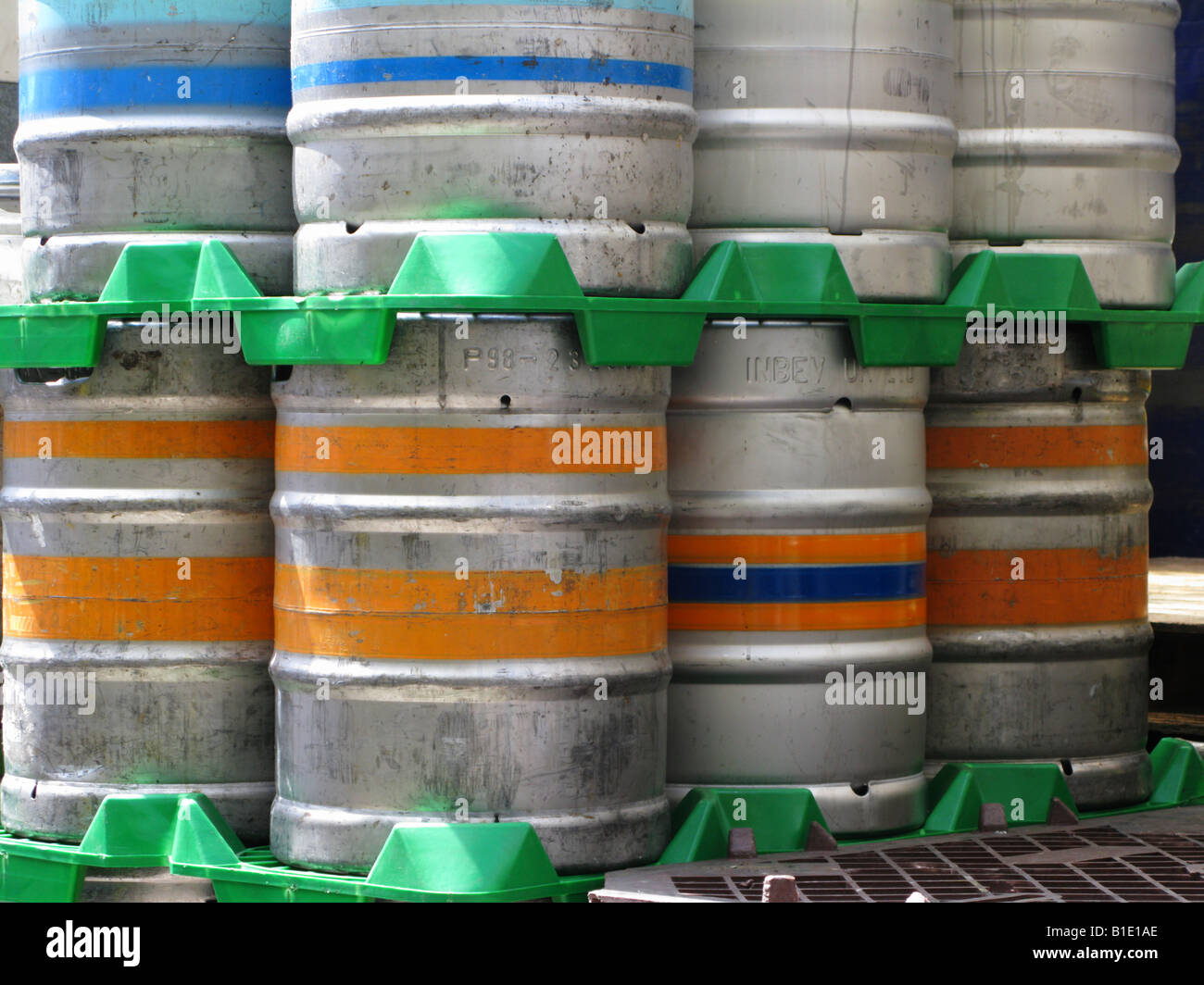 Stacked beer / beverage barrels Stock Photo - Alamy