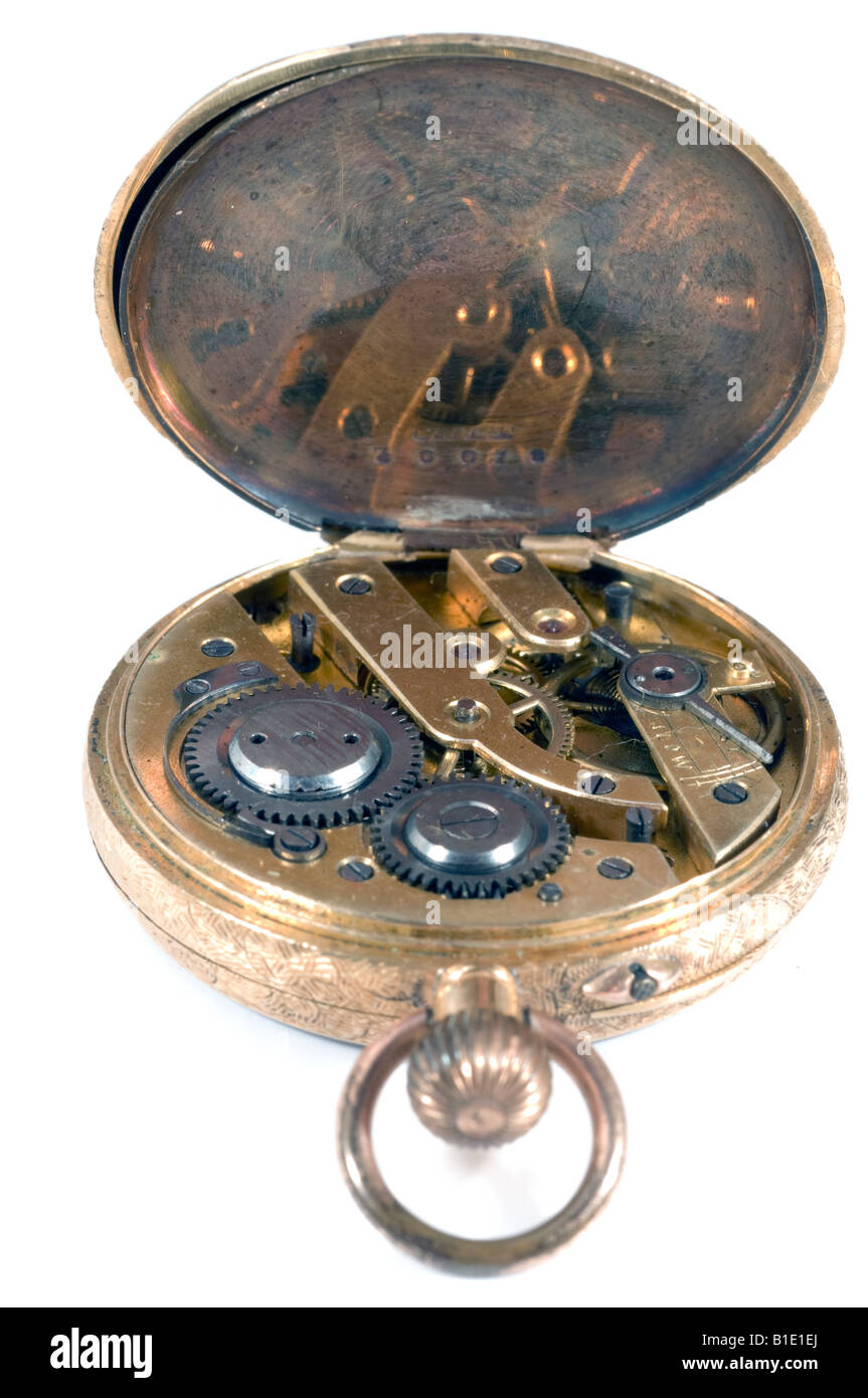 Inner workings of an old Fob watch Stock Photo - Alamy