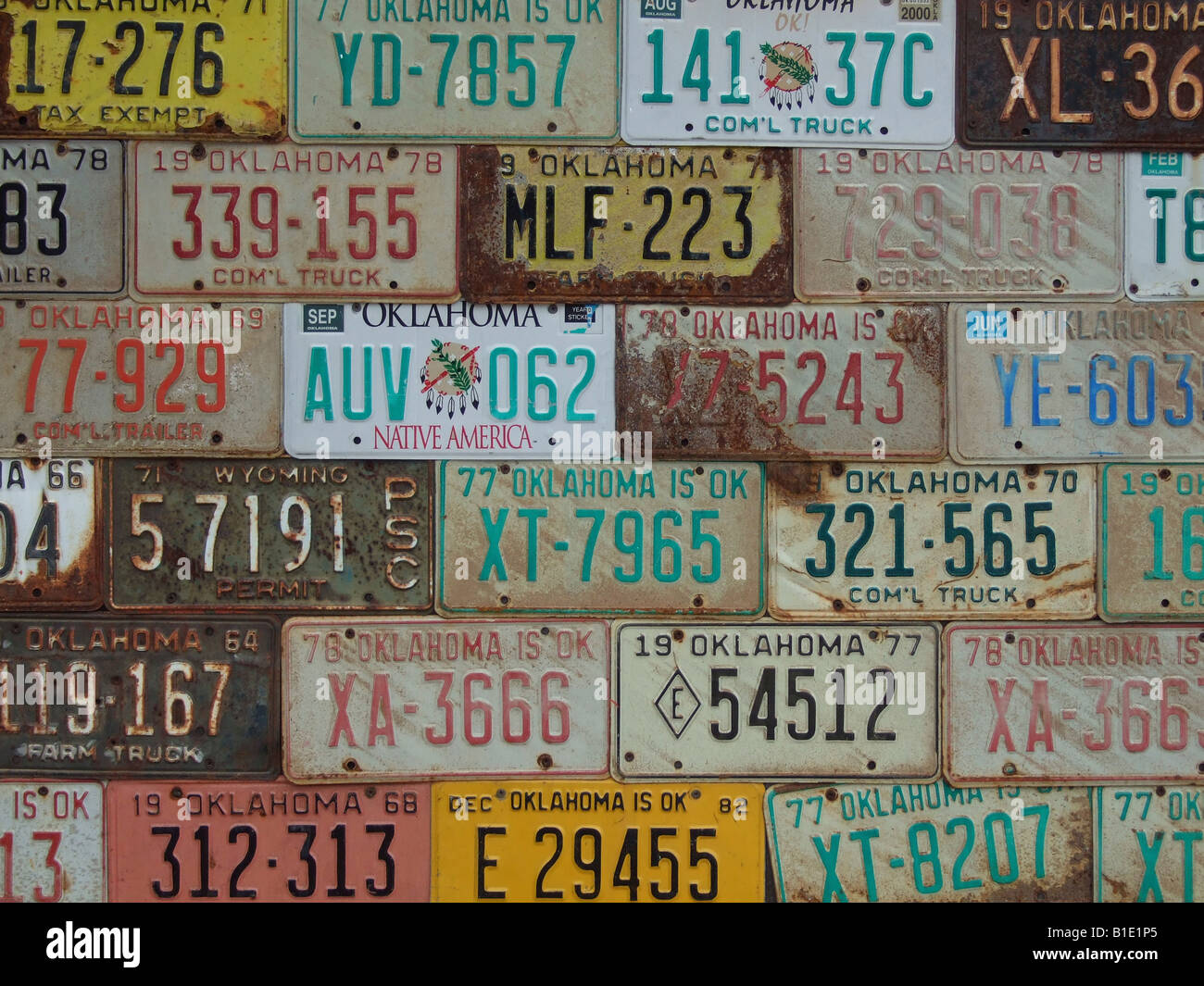 USA Oklahoma Arcadia License plates on the wall of the Hillbillee s ...