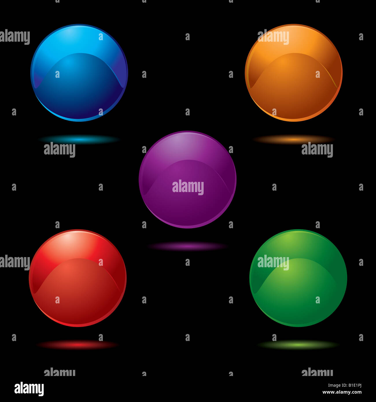 Collection of five buttons in bright vivid colours with shadow Stock ...