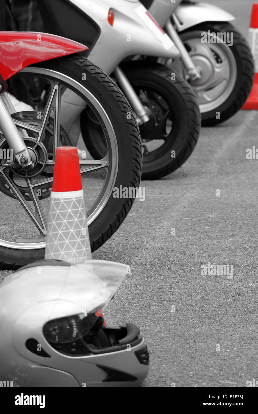Three motorbikes on the starting line Stock Photo - Alamy