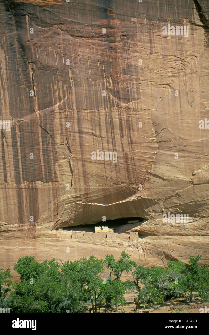 A view of the steep walls and sandy floor of Canyon de Chelly ancient ...
