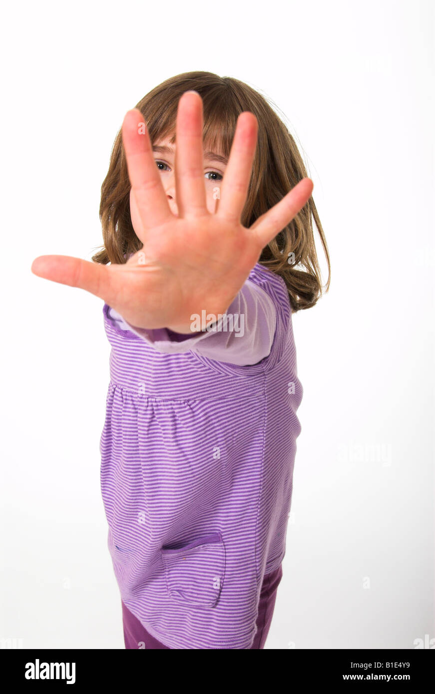 Little Girl Signalling NO Stock Photo - Alamy