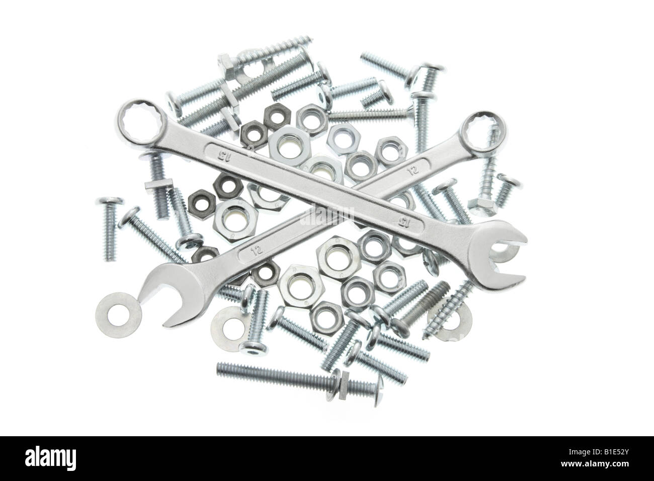 Spanners with Nuts and Bolts Stock Photo - Alamy
