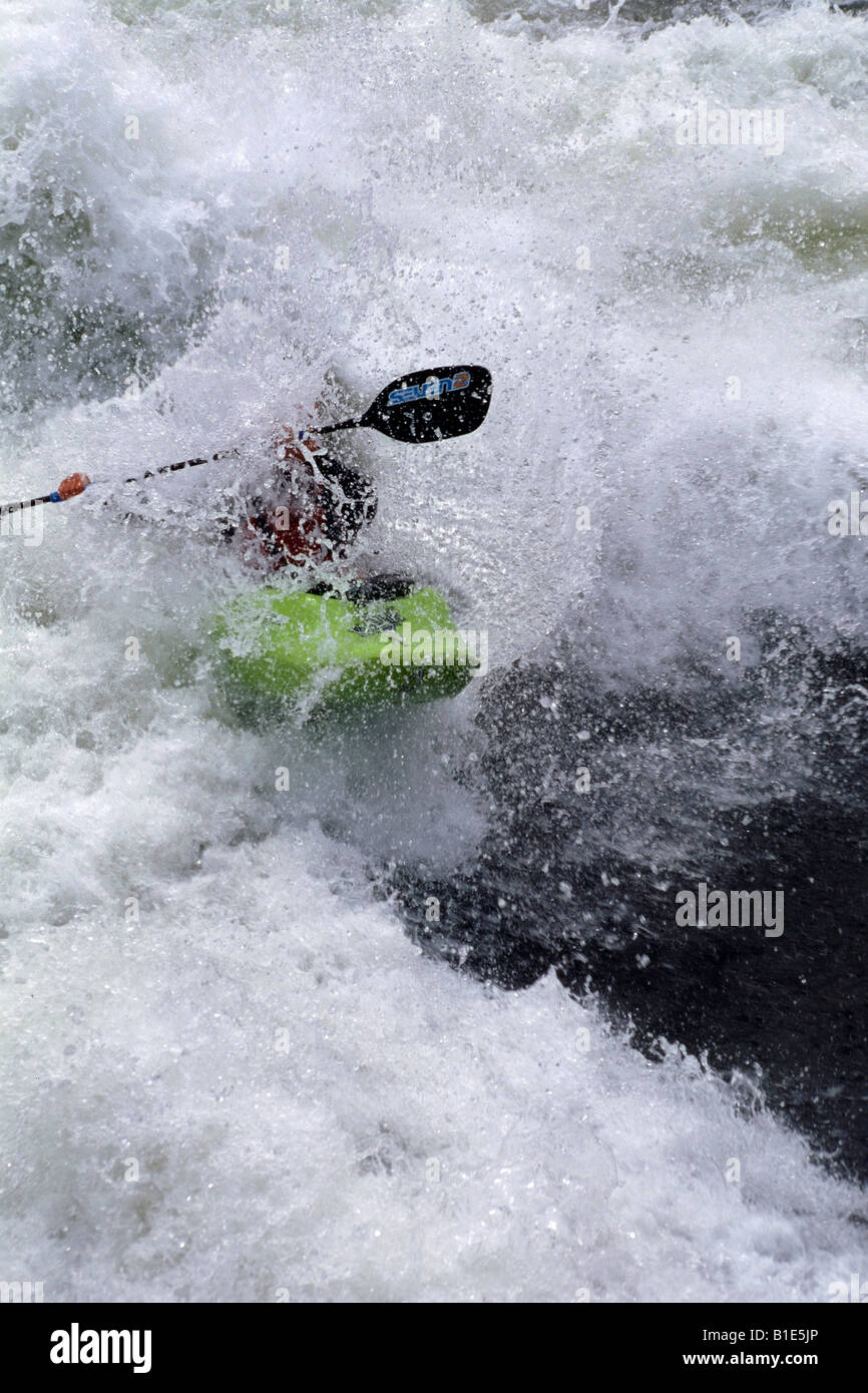 Man kayaking in whitewater action USA Stock Photo - Alamy
