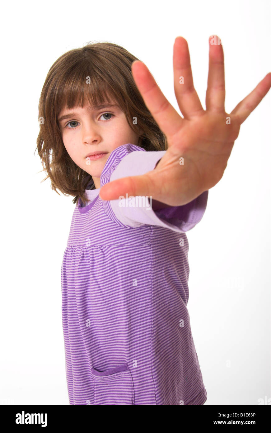 Little Girl Signalling NO Stock Photo - Alamy