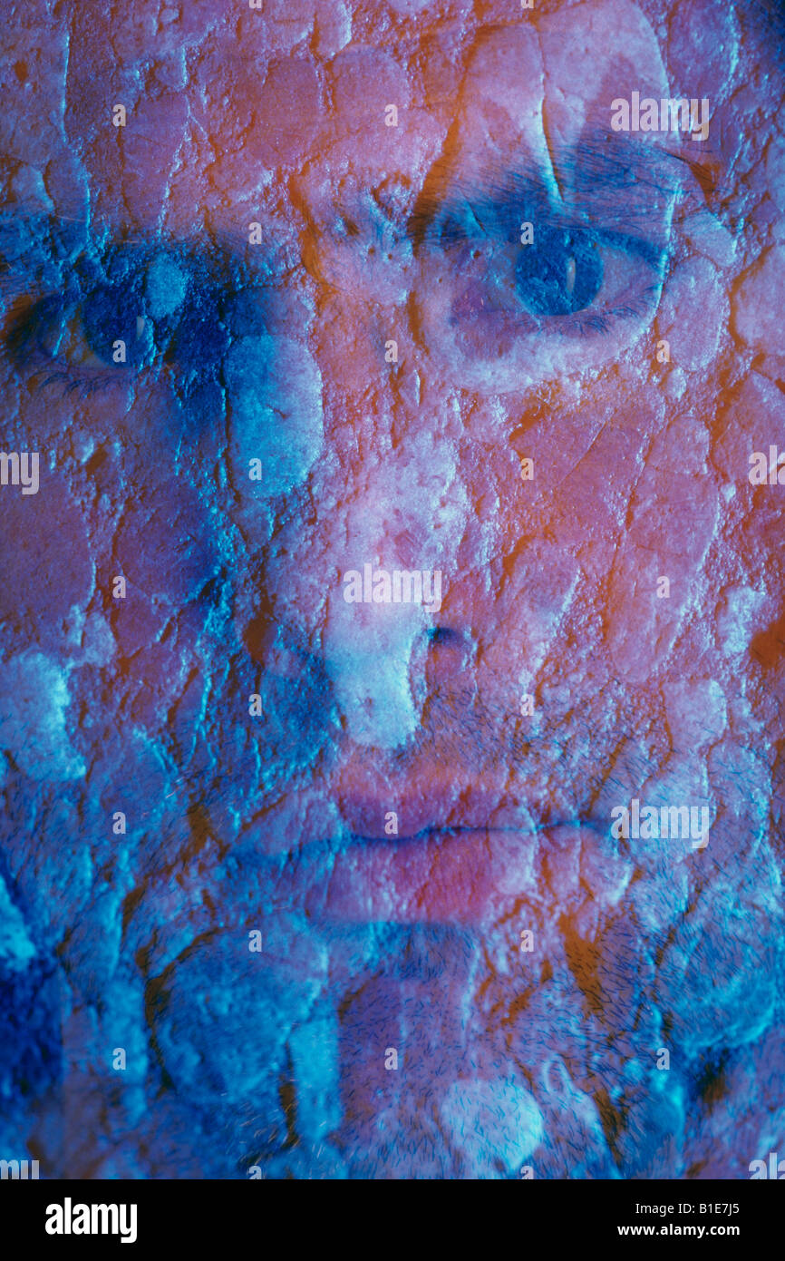 Multiple exposure of mans face & surface of rock USA Stock Photo - Alamy