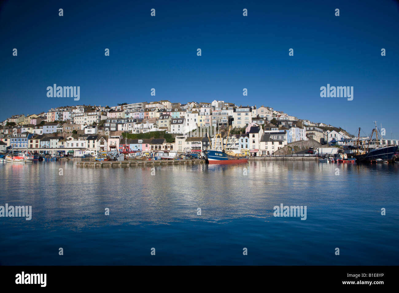 View of Brixham across the harbour Stock Photo - Alamy