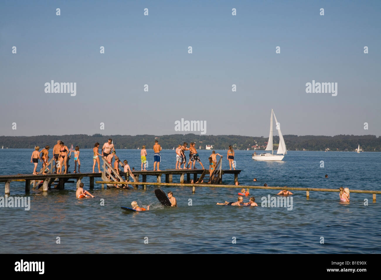 people enjoying summer lakeside Stock Photo - Alamy