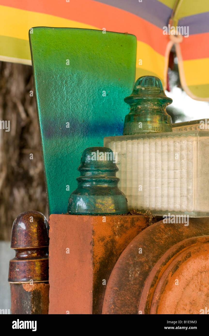 A collection of antique items, on display at an antique shop, USA Stock ...