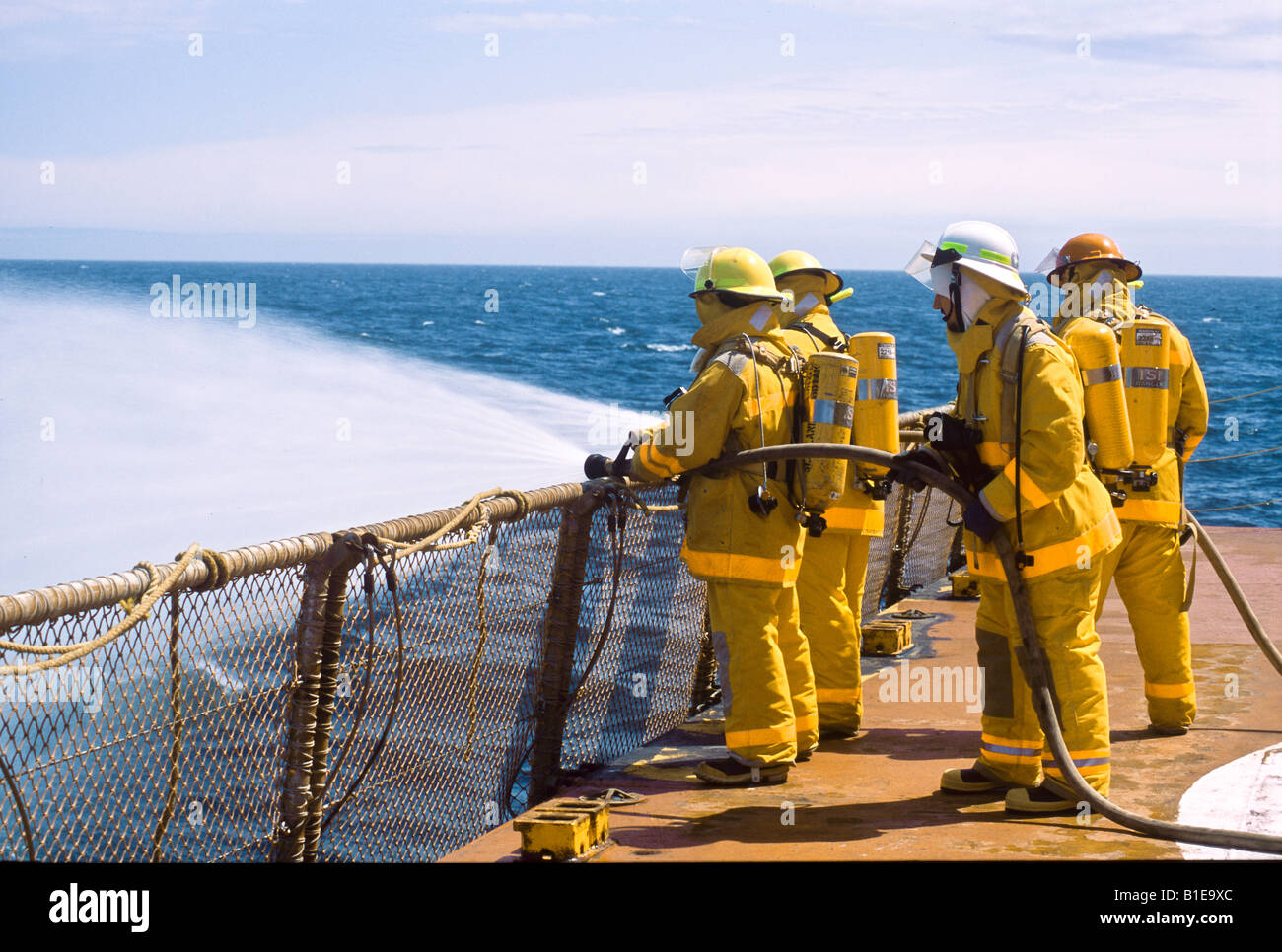 Fire drill aboard container ship, Horizon Anchorage Stock Photo - Alamy