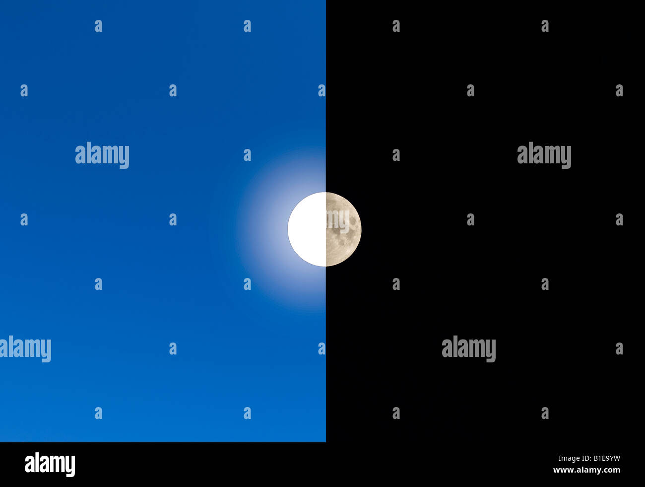 two split images showing the direct contract between night and day ...