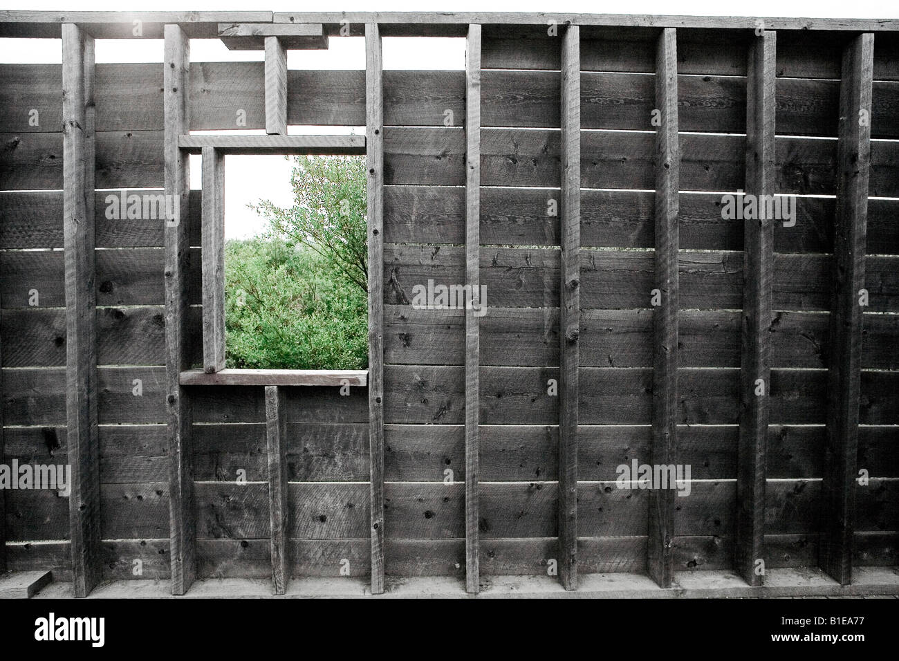 View wood slat wall & window on abandoned building Alaska USA Summer ...