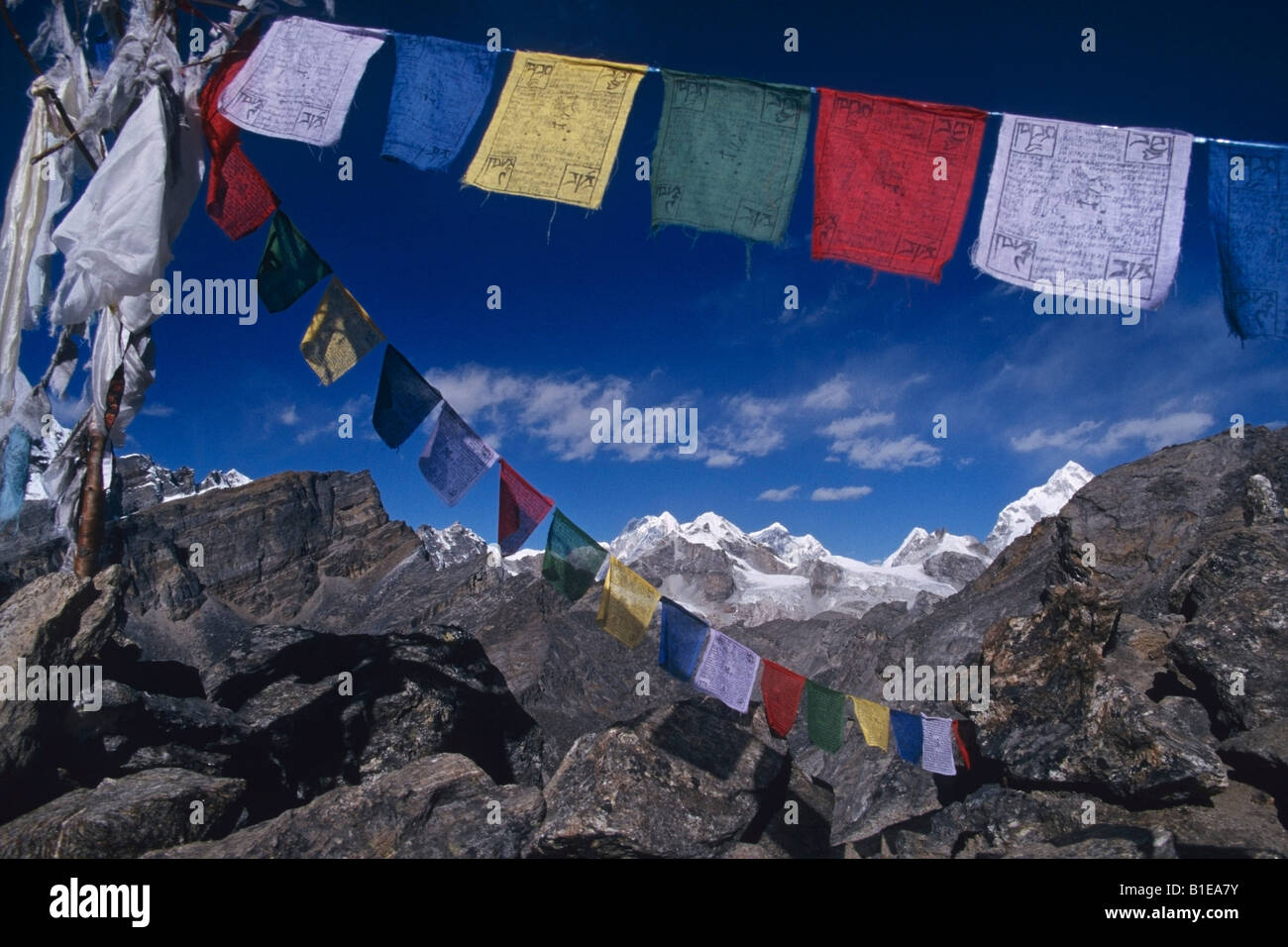 Prayer flags and Himalaya Mountains Nepal Stock Photo - Alamy