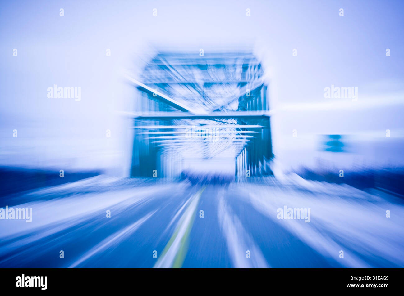 Driving view of road & bridge in snow storm USA Stock Photo - Alamy