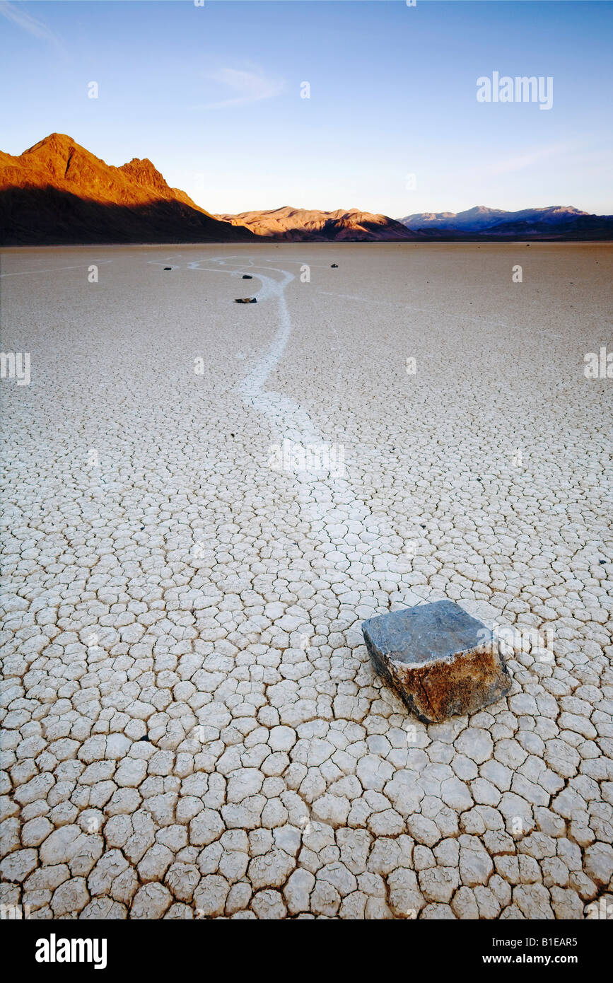Rocks move across dry lake bed leaving trails @ *Race Track* Death ...