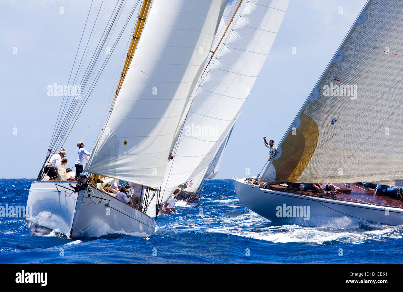 Two boats cross each other while approaching the mark during the ...