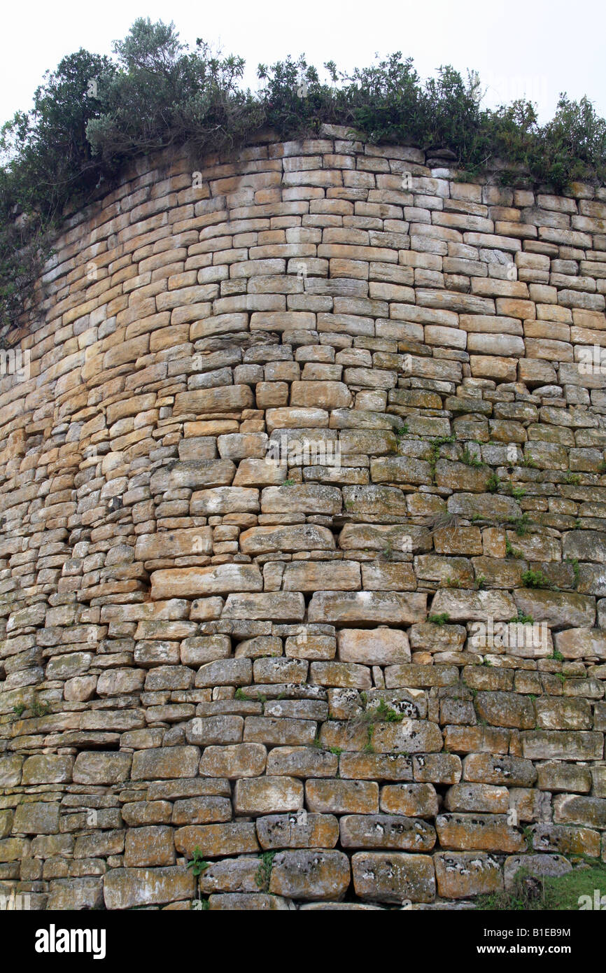 The 600 meter long stone walls of the ruins of the Chachapoyan city of ...