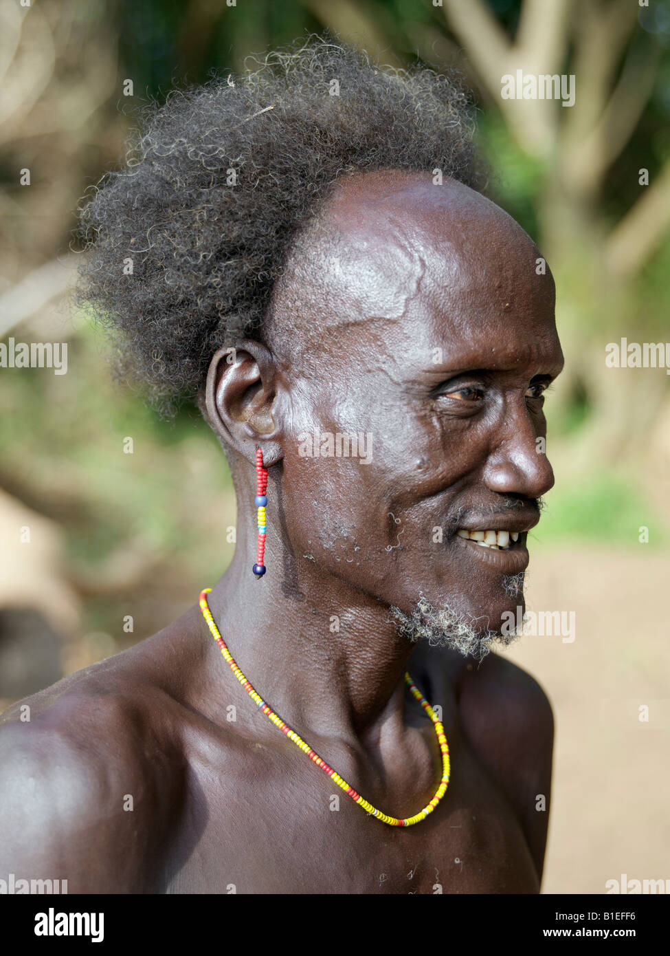 A Dassanech man with a shock of hair on the Omo Delta of southwest ...