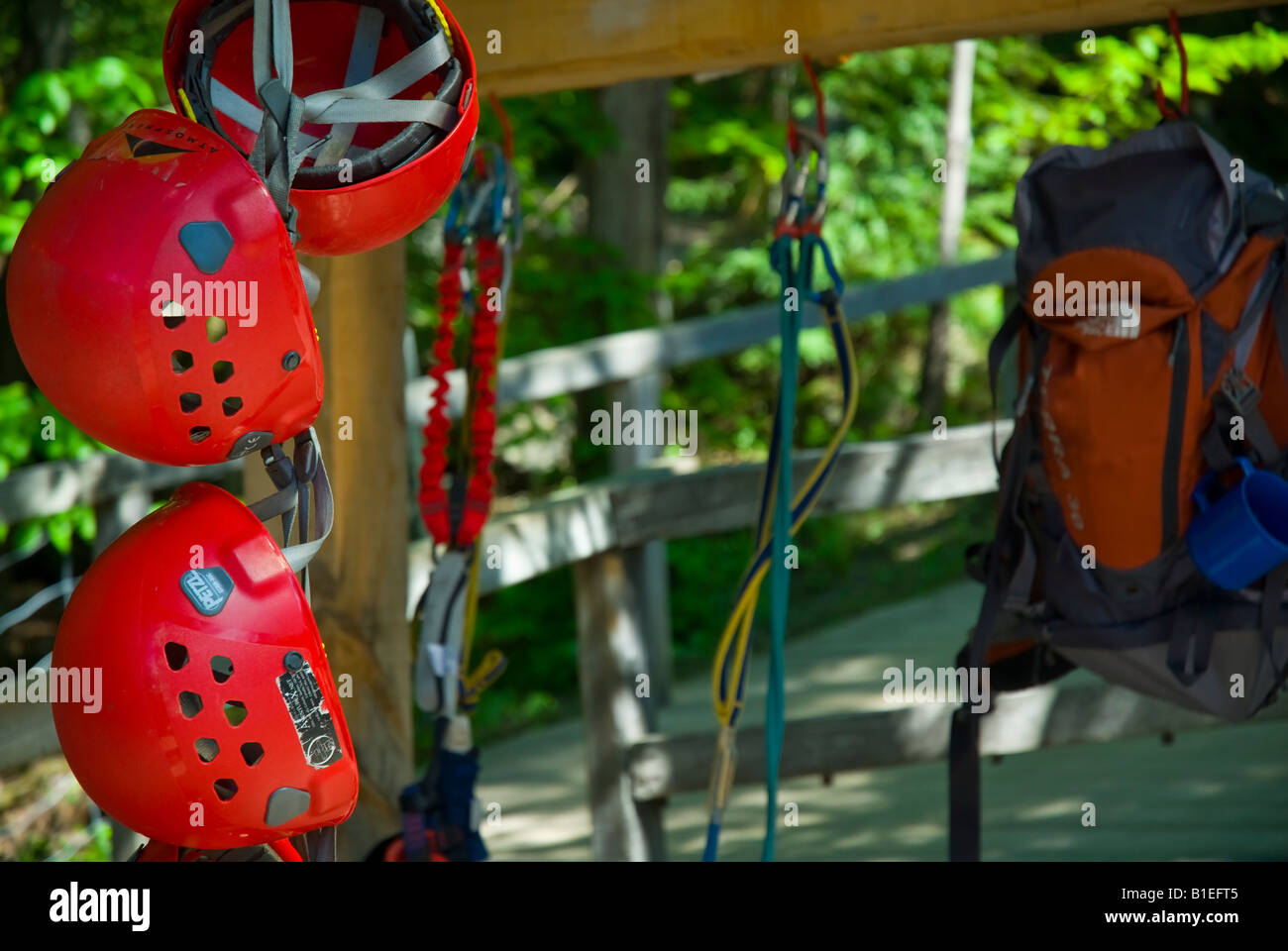 Via Ferrata activity in a Water Canyon, region of Quebec, Canada Stock ...