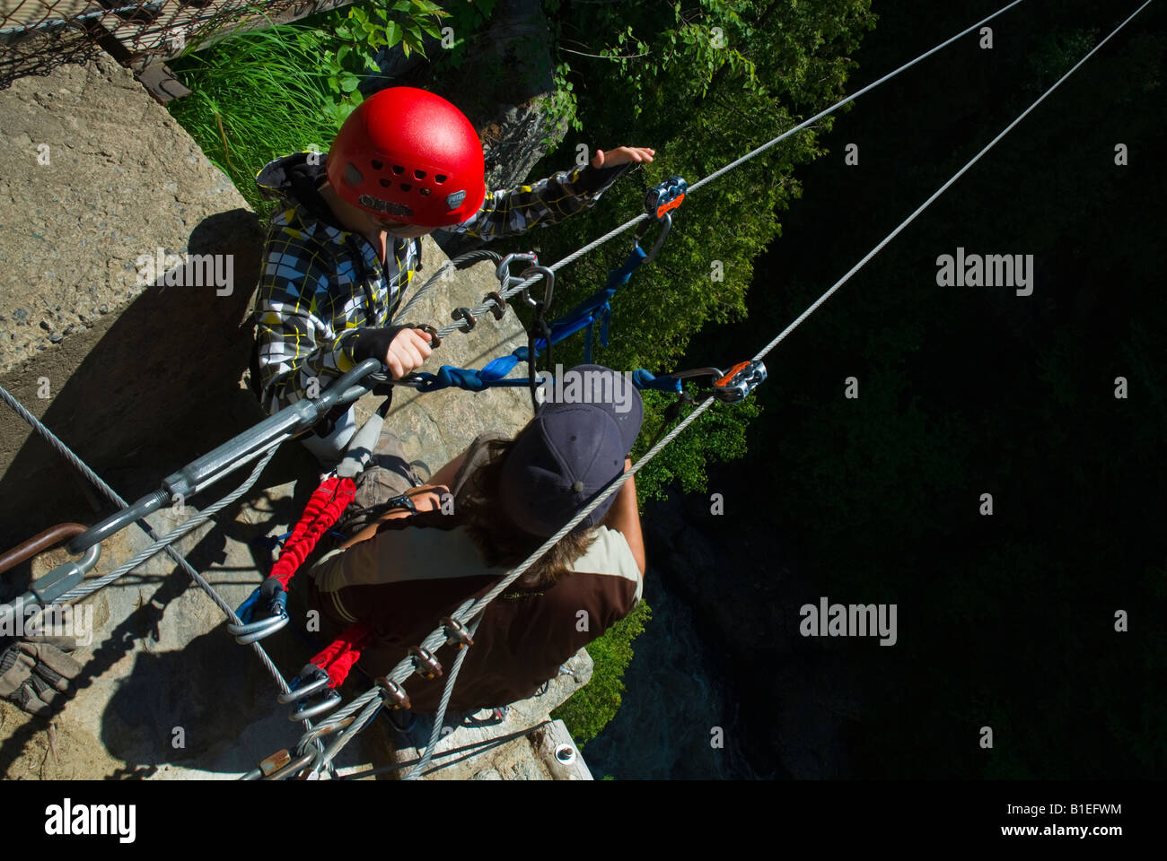 Via Ferrata activity in a Water Canyon, region of Quebec, Canada Stock ...