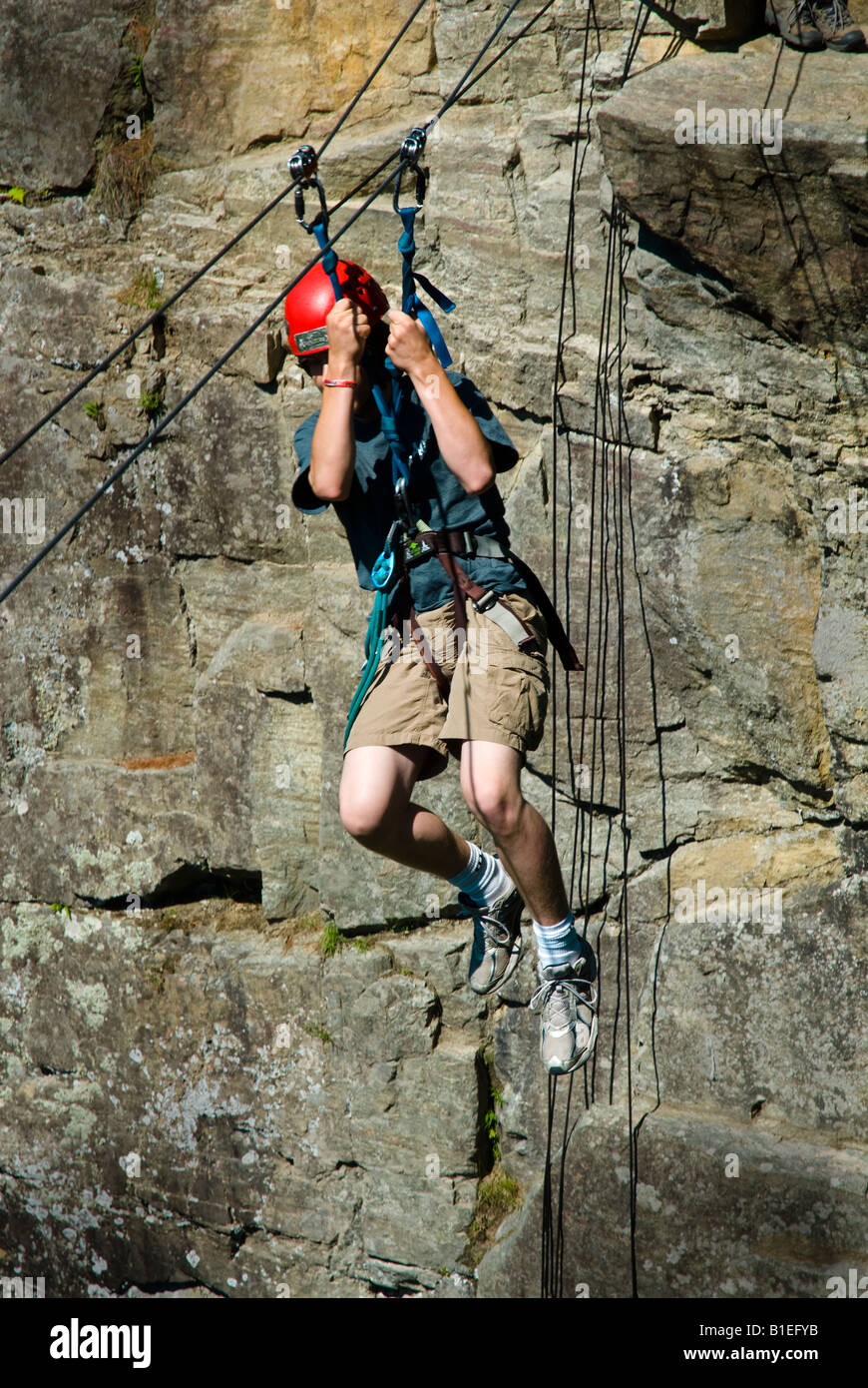 Via Ferrata activity in a Water Canyon, region of Quebec, Canada Stock ...