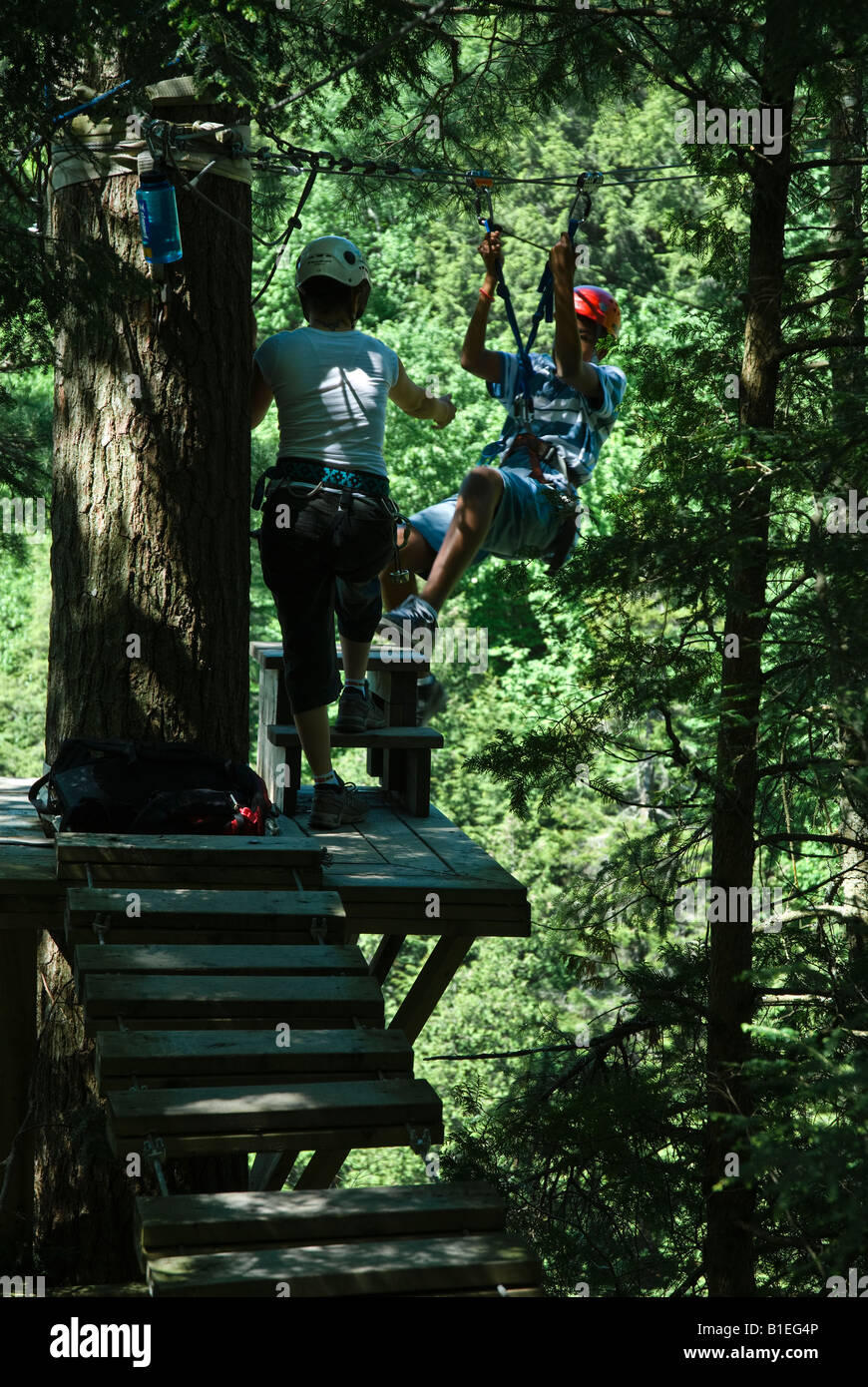 Via Ferrata activity in a Water Canyon, region of Quebec, Canada Stock ...